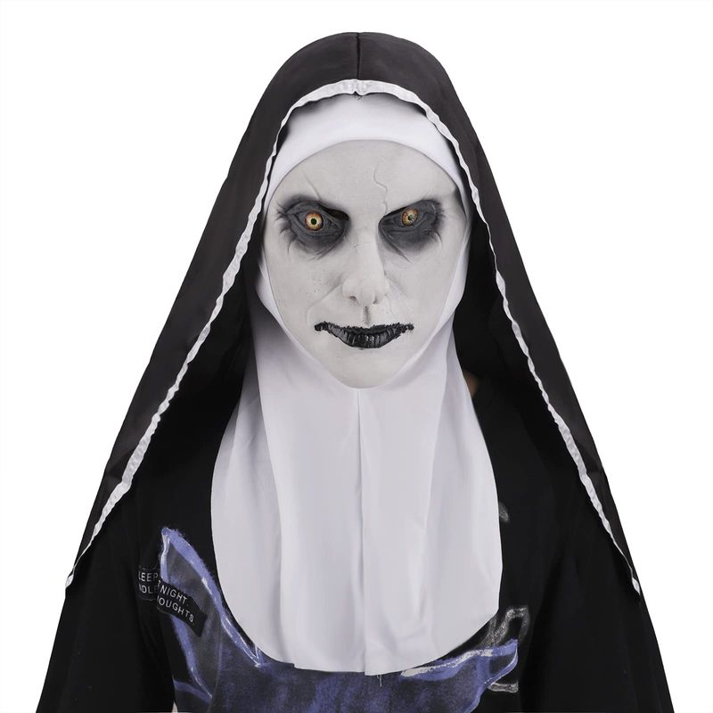 Scary Latex Nun Mask Horror Nun Mask with Scarf Nun Dress Up Full Head ...