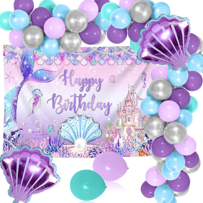 Mermaid Happy Birthday Banner Balloons Mermaid Birthday Decoration ...