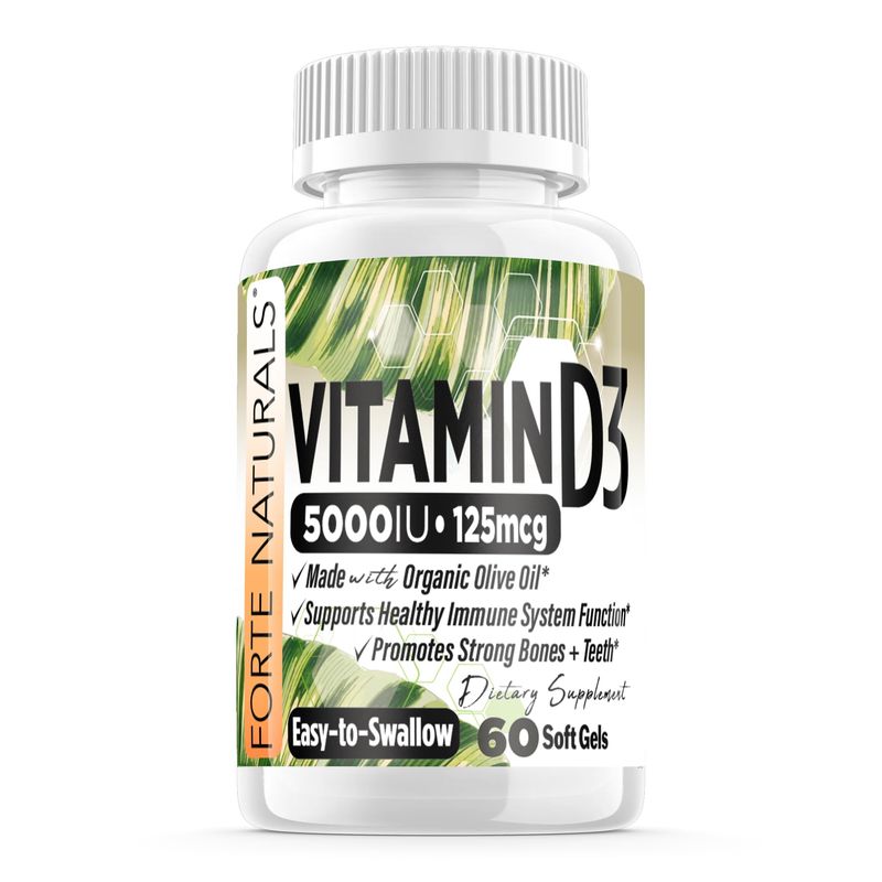 FORTE NATURALS Vitamin D3 5000 IU Supplement 125 mcg Soft Gels ...