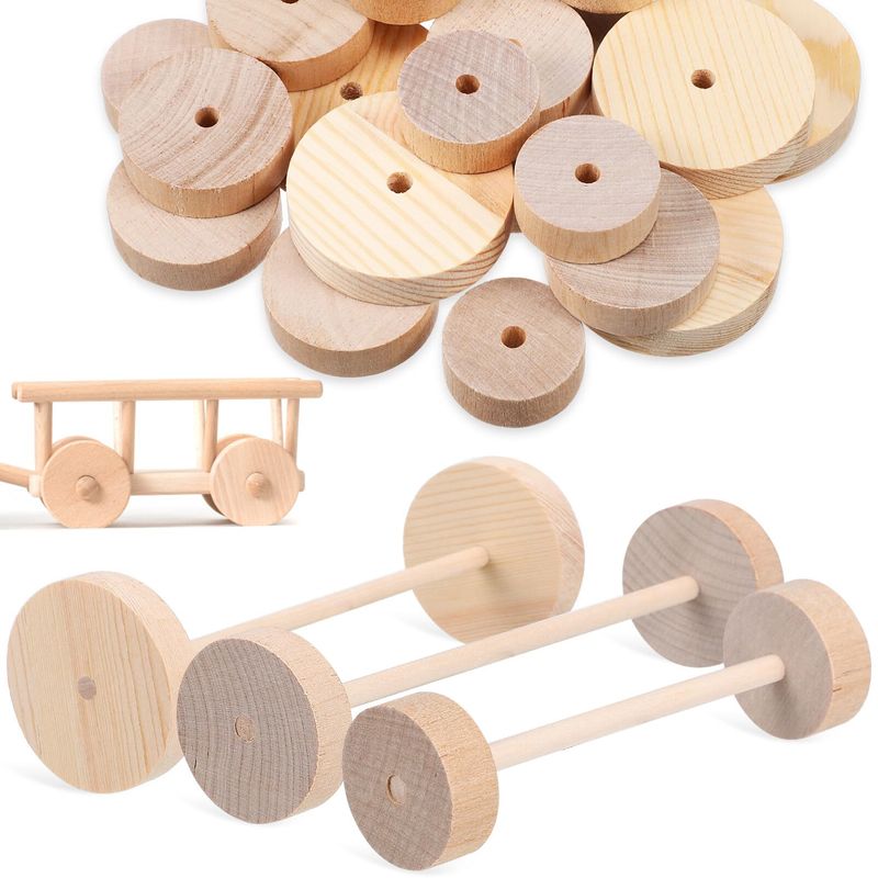 VILLCASE Wooden Wheels, Wooden Toy Wheel Unfinshed Wooden Wheel with ...