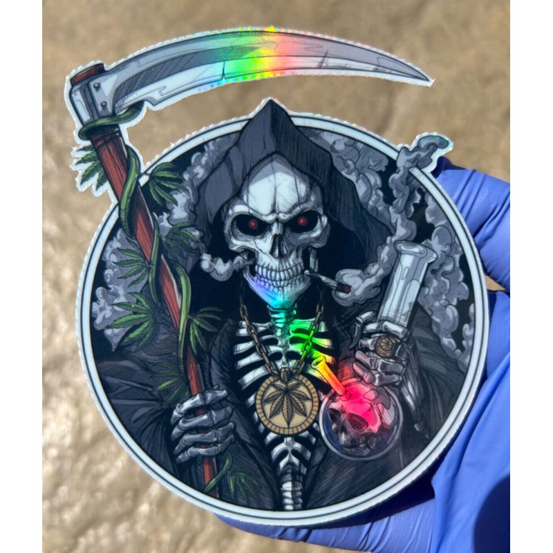 Grim Reaper Holographic Sticker Waterproof Vinyl Psychedelic Trippy Art ...