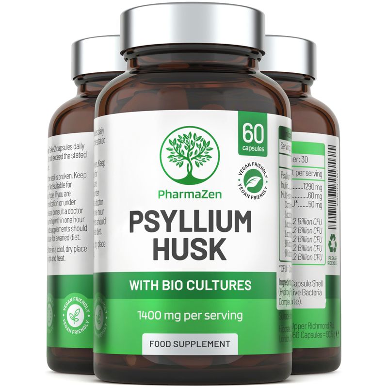 Psyllium Husks Capsules with Probiotics - High Fibre Supplement 1400mg ...
