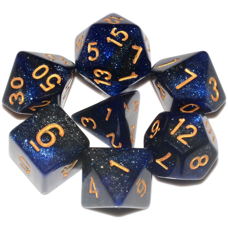 Galaxy DND Dice 7Pieces, Glitter Sparkle Cosmic Blue Black Mixed ...