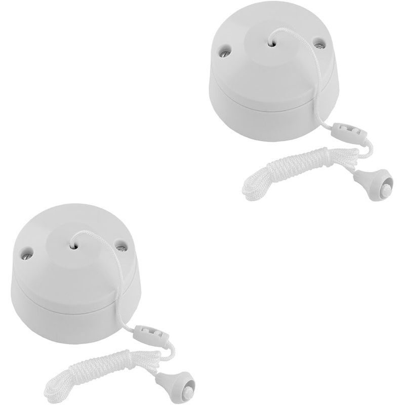 2 PACK 1m Pull Cord Ceiling Switch - 10A 230V - WHITE Bathroom Round ...