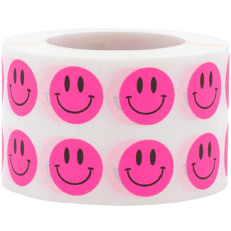 1/2" Inch Small Fluorescent Pink Happy Face Labels, 1,000 Total ...