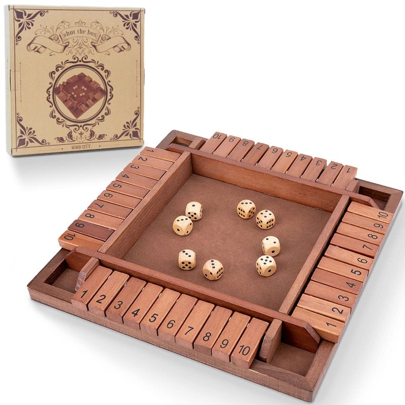 Shut The Box Game Wooden 4 Player, Classic Board Game for Kids & Adults ...
