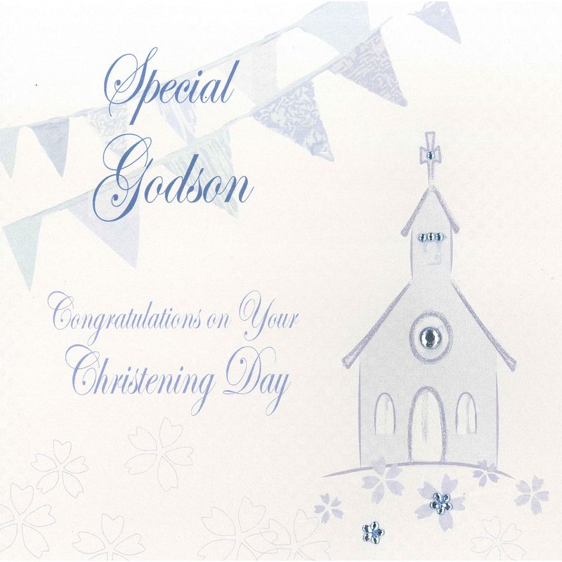white cotton cards Special Godson Congratulations On Your Christening ...