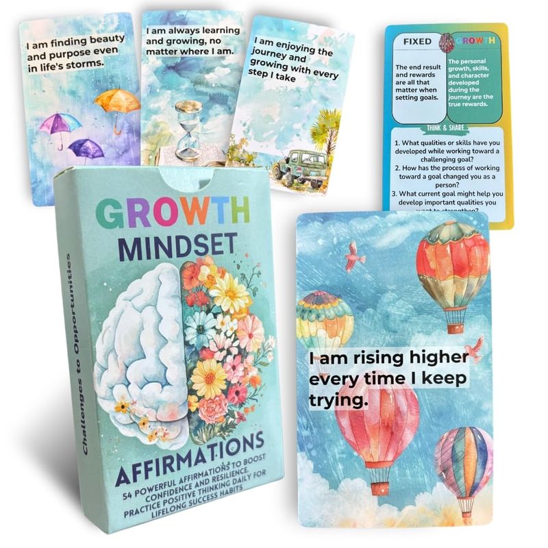 UHillMinerva Growth Mindset Affirmation Cards, 52 Watercolor ...