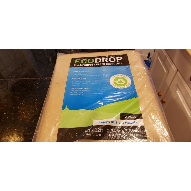 ECODROP Multipurpose Paper Drop Cloth 9ftX 12ft 2-Pack New Recycled ...