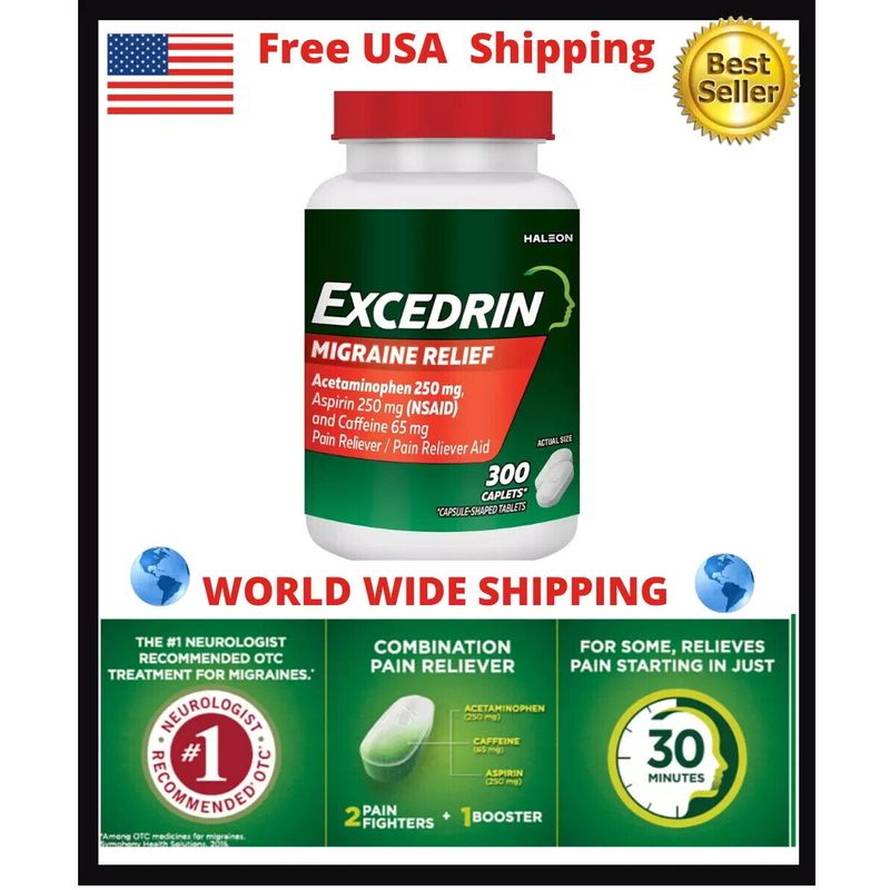Excedrin Migraine 300 Coated Caplets Headache Pain Reliever WorldWide ...