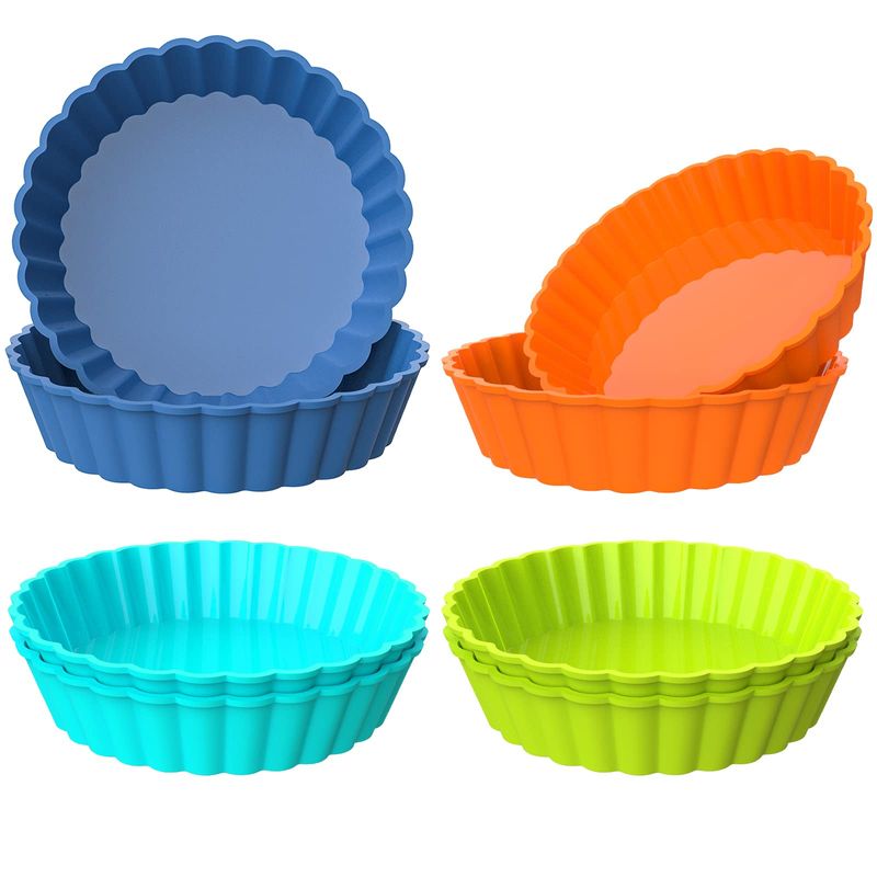webake Tart Tins Mini Silicone Quiche Dishes 5 Inch 8 Pcs Round Fluted ...