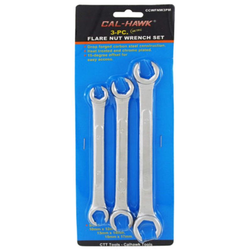 3-Piece Metric Flare Nut Wrench Set, Drop Forged Carbon Steel, Heat ...
