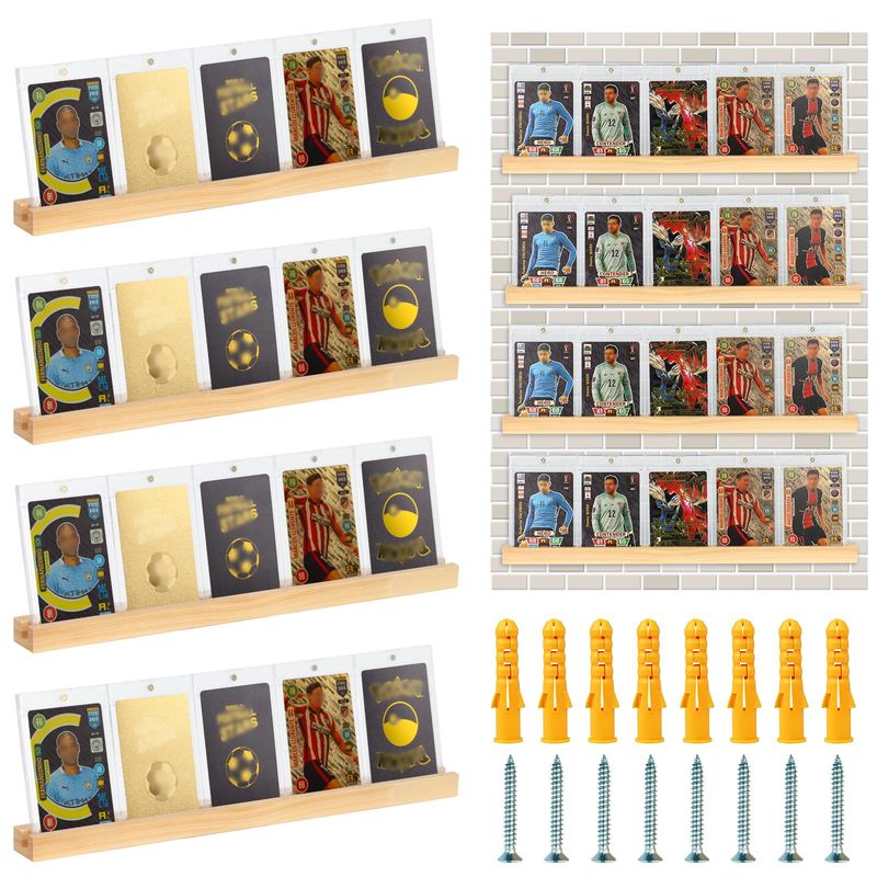 4 Pack Sports Card Display Shelf For Wall Wood Graded Card Display Rack ...