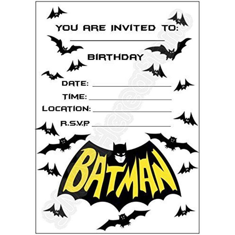 MrPurple A5 SUPERHERO CHILDRENS PARTY INVITATIONS X 12 - BATMAN BATS ...