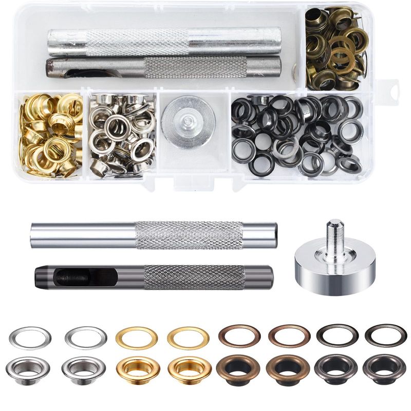 100 Sets Grommet Tool Kit Metal Grommet Eyelet Set with 3 Setter Tools ...