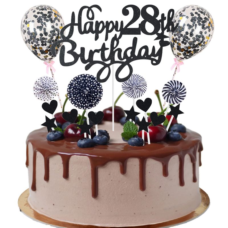28th Birthday Cake Topper Decoration for Man and Woman - Black Happy ...