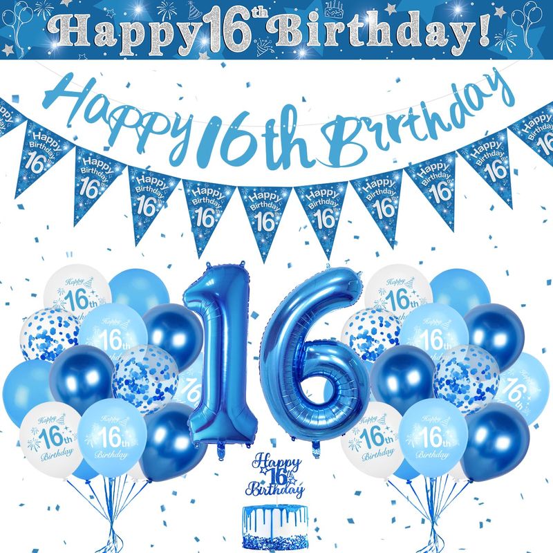 16th Birthday Decorations Boys, Blue 16th Birthday Balloons, Happy 16th ...