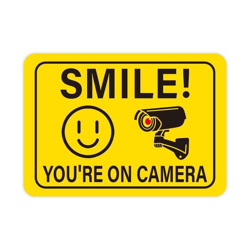 Smile You're On Camera Sign, Self Adhesive Premium Durable Video Surveillance Sign Sticker for ...