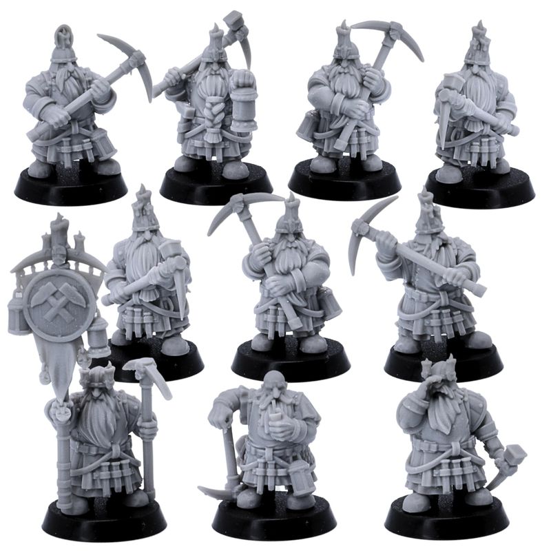 Forged Terrain Dwarf Miner Miniature Set 32mm scale - Unpainted Fantasy ...