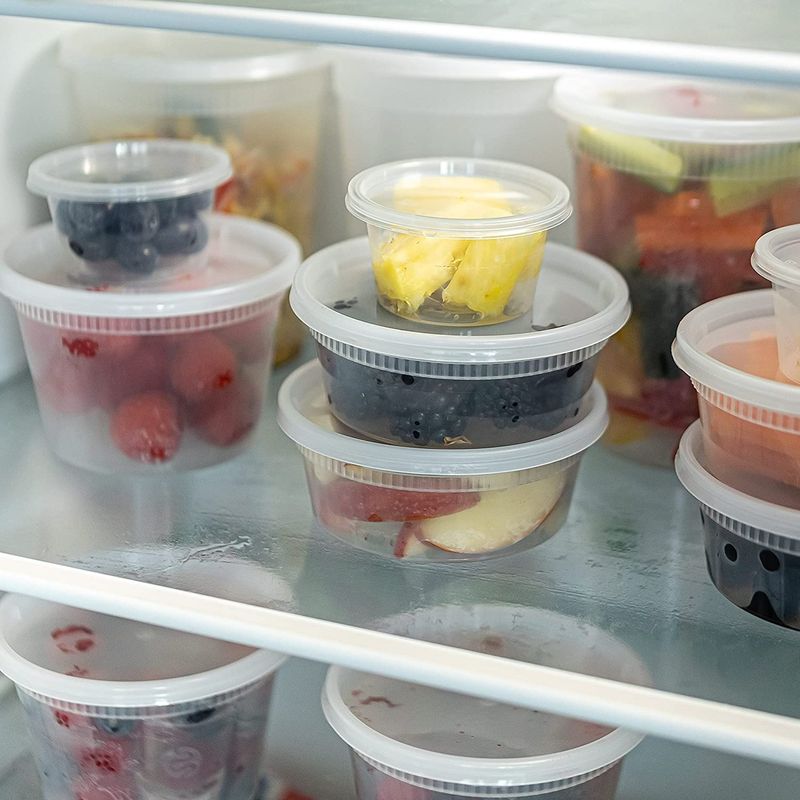 60 Pcs x 8 oz Round Clear Plastic Containers with Lids | Microwave Safe ...