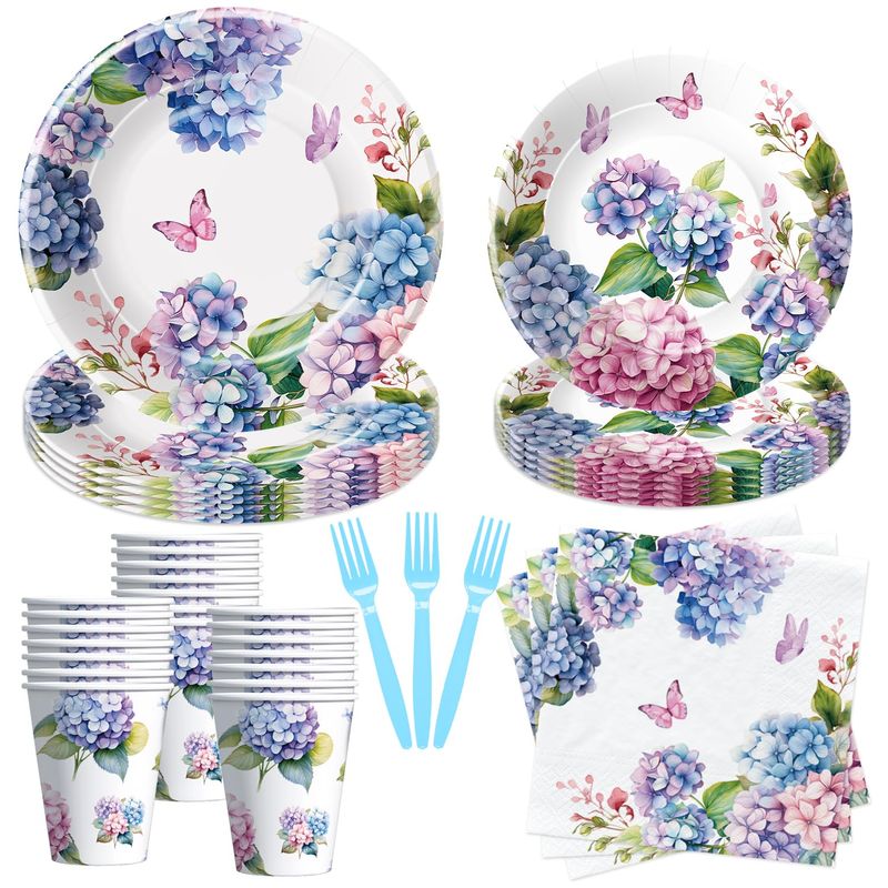 HIPVVILD Hydrangea Floral Plates And Napkins Party Supplies, Hydrangea ...