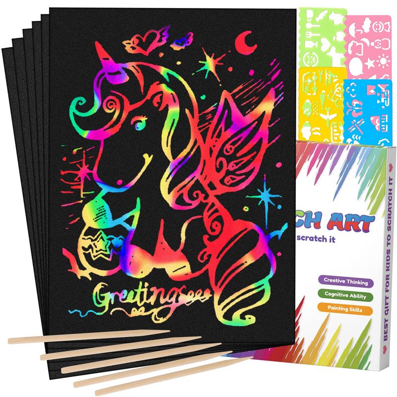 Mocoosy 60 Pcs Scratch Art Paper for Kids, Rainbow Magic Scratch Off ...