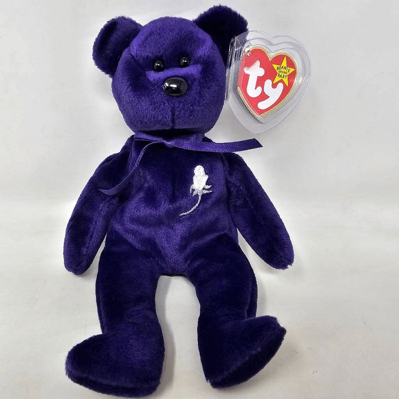 TY BEANIE BABIES PRINCESS DIANA PURPLE BEAR PE NO SPACE 97 TAG 1ST ...