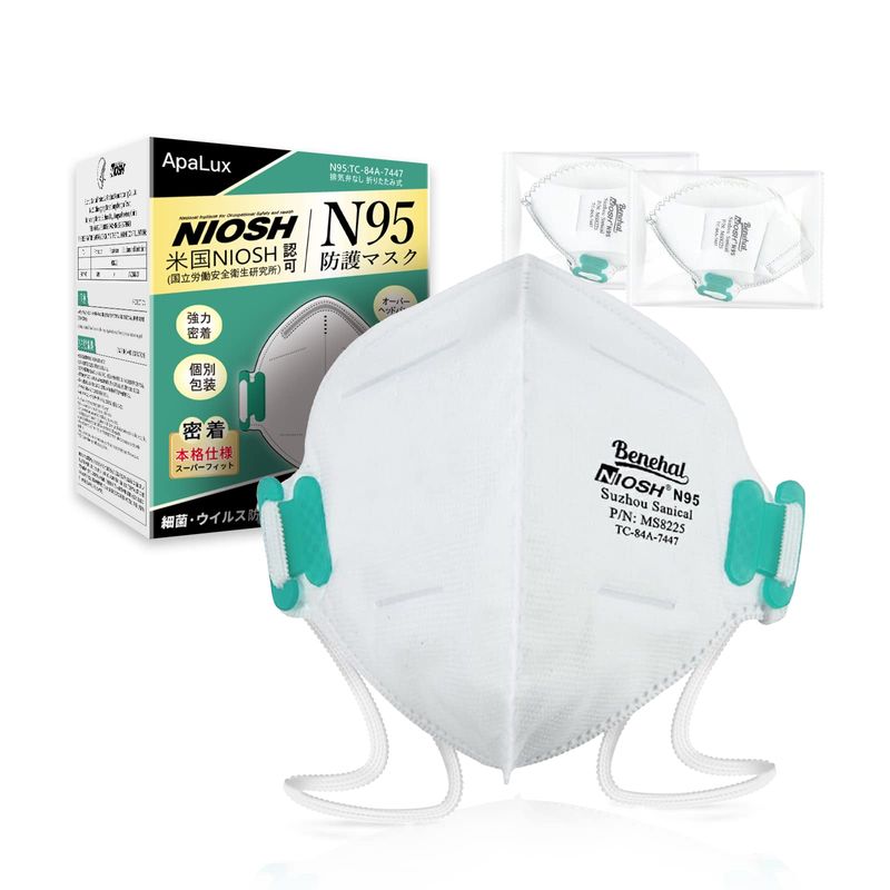 [APALUX] N95マスク 個包装 米国NIOSH認定 【 高密着 N95 PM2.5 ウイルス飛沫対策 花粉症 会社 学校 通勤 敬老園対応 】 5層構造 頭かけタイプ 立体型マスク 耳 ...