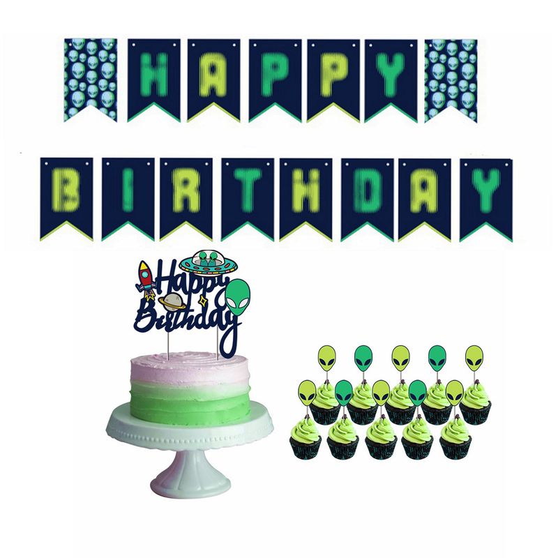 12Pcs Pre-assembled Alien Themed Birthday Party Decoration Set Alien ...