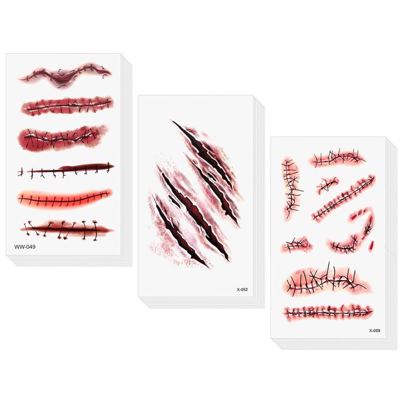 30pcs Scar Temporary Face Tattoos, Waterproof Fake Stitch Tattoos ...