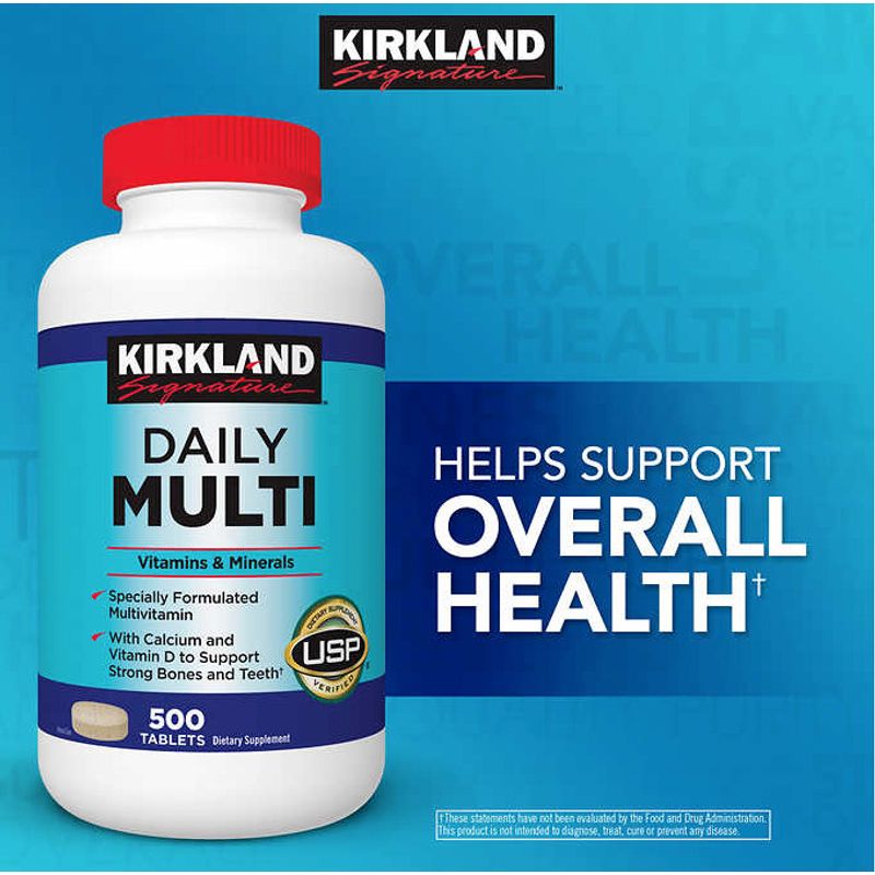Kirkland Signature Daily Multi, 500 Tablets Multivitamin with Calcium ...