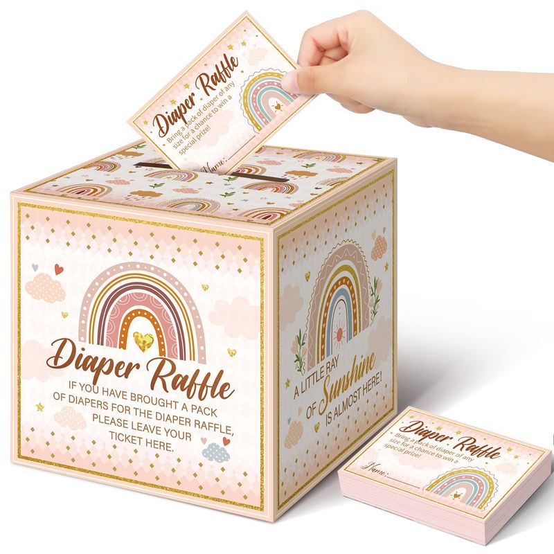 Teling 51 Pieces Diaper Raffle Tickets with Card Box Baby Shower ...