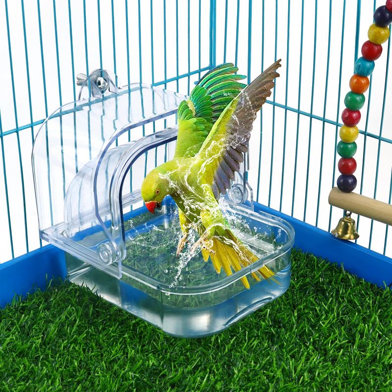 Bird Bath for Cage, Clear Bird Bathtub with Hanging Hooks, Upgraded ...