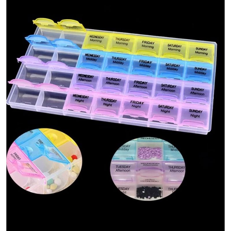 Pill Box 28 Slots 7 Days Weekly Tablet Pill Medicine Box Storage ...