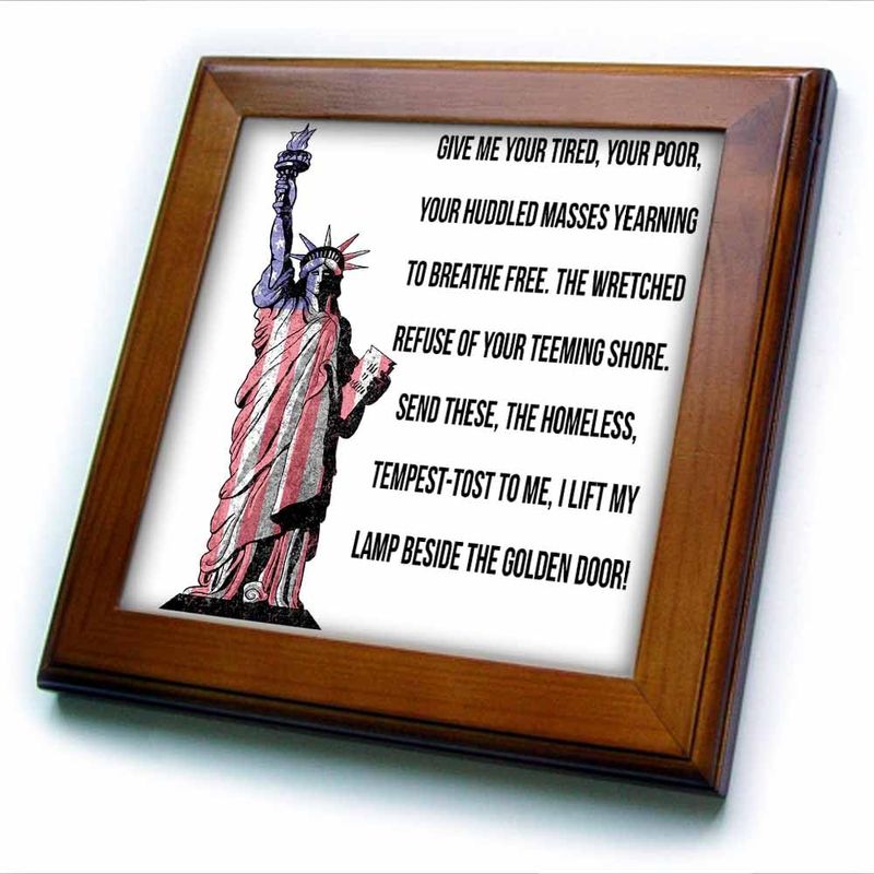 8x8 Framed Tile - Poem of the Statue of Liberty, The New Colossus with ...