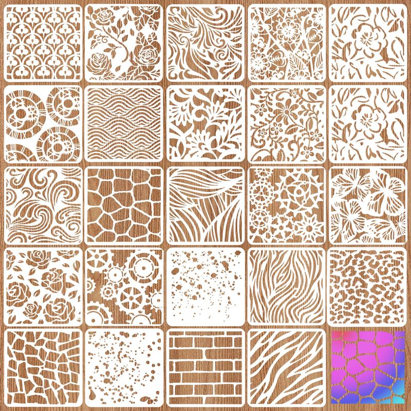 MWOOT 24 Pcs Mixed Texture Stencils for Painting, Layering Stencils for ...