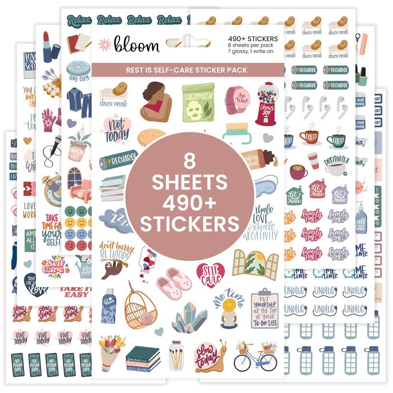 Bloom Daily Planners Rest is Self-Care Planner Sticker Pack - 8 Sheets ...