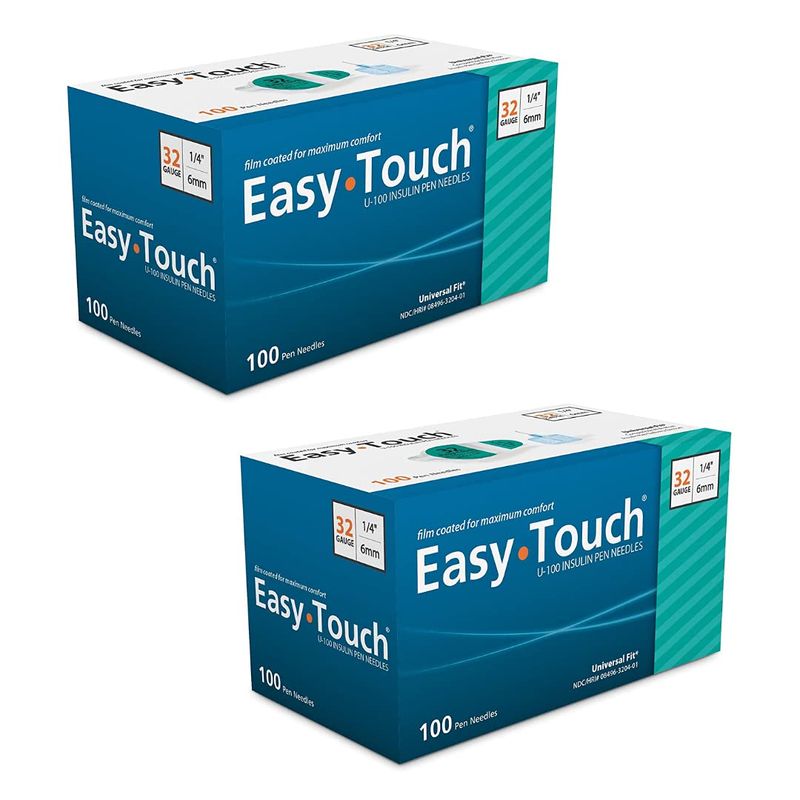 [2 BOXES] EASY TOUCH® 32G TIP x 6 MM (1/4") DISPOSABLE PEN NEEDLES (100 ...