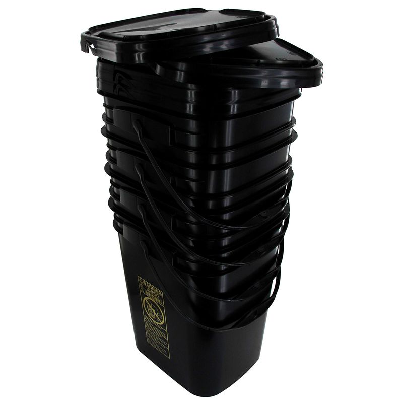 5.3 Gallon Black Rectangular Bucket/Pail with Hinged Snap Lid, 4 Pack ...