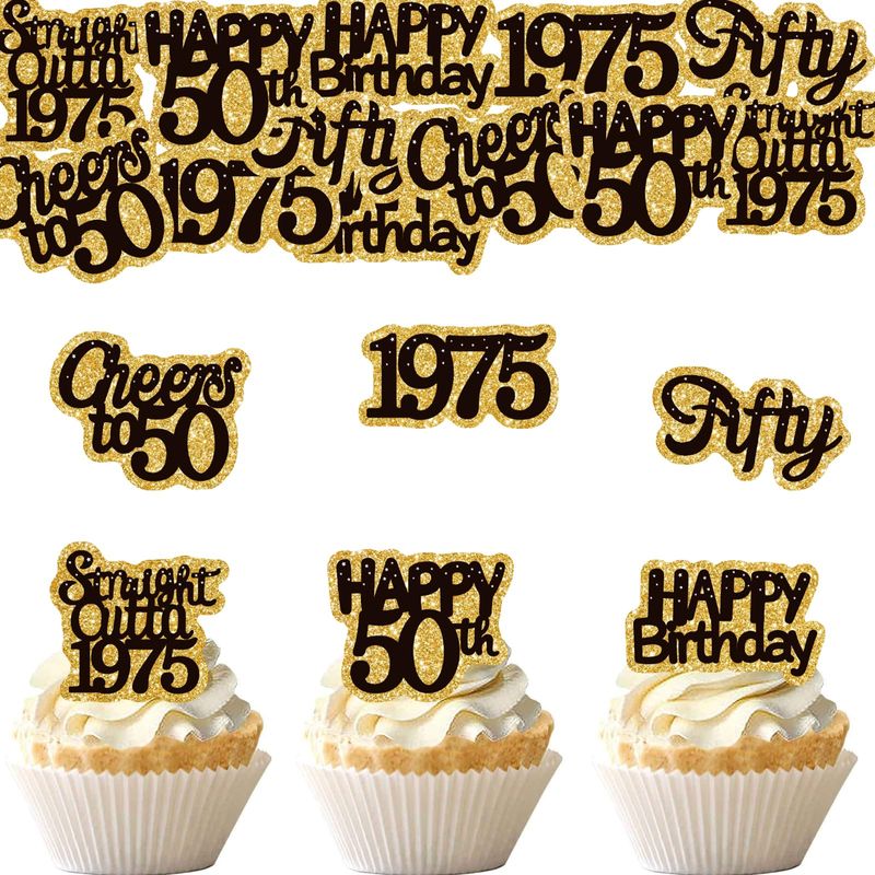 ENLACE Essbare Tortendeko 50 Geburtstag Mann Frau,48 Stk Cupcake Topper ...