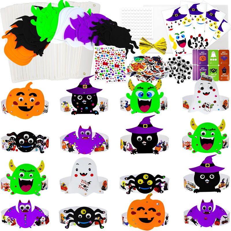 24 Sets Halloween Crafts for Kids, DIY Crown Halloween Headbands Craft ...