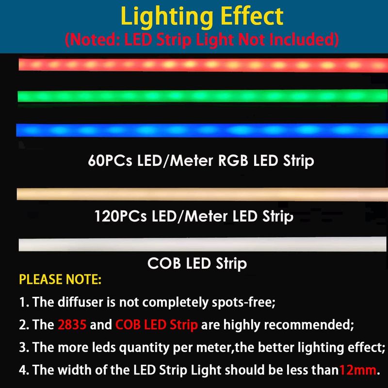 LED Strip Diffuser, LED Aluminum Channel Black U-Shape Profile with ...