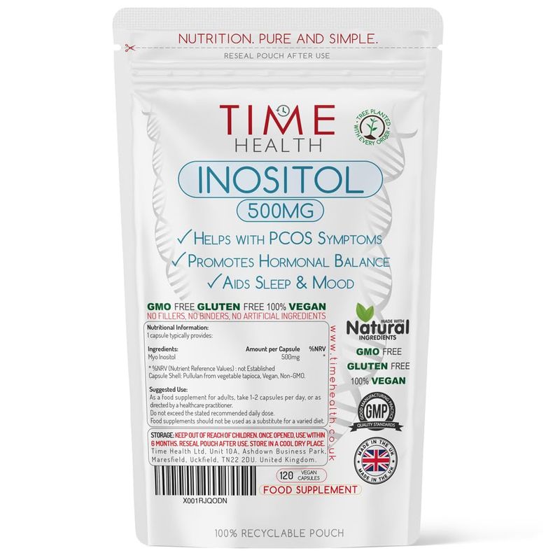 Inositol - 500mg x 120 Capsules - PCOS, Liver, Sleep & Mood Support ...