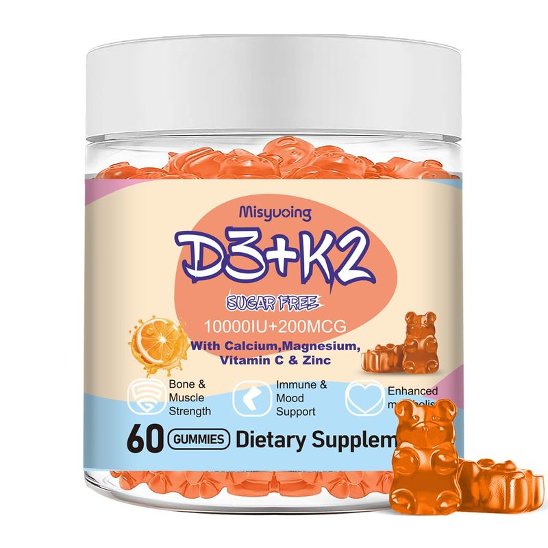 Misyvoing Vitamin D3 K2 Sugar-Free Gummies,Vitamin D3 10000 IU with K2 ...