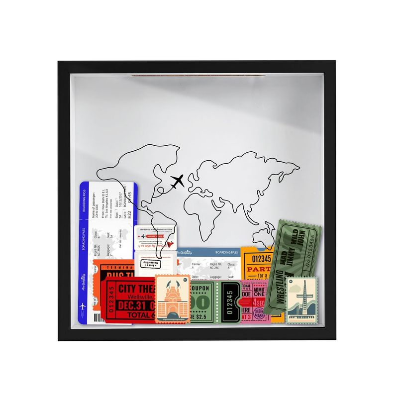Travel Shadow Box, 11.5x11.5in Adventure Archive Box with Slot Wood ...