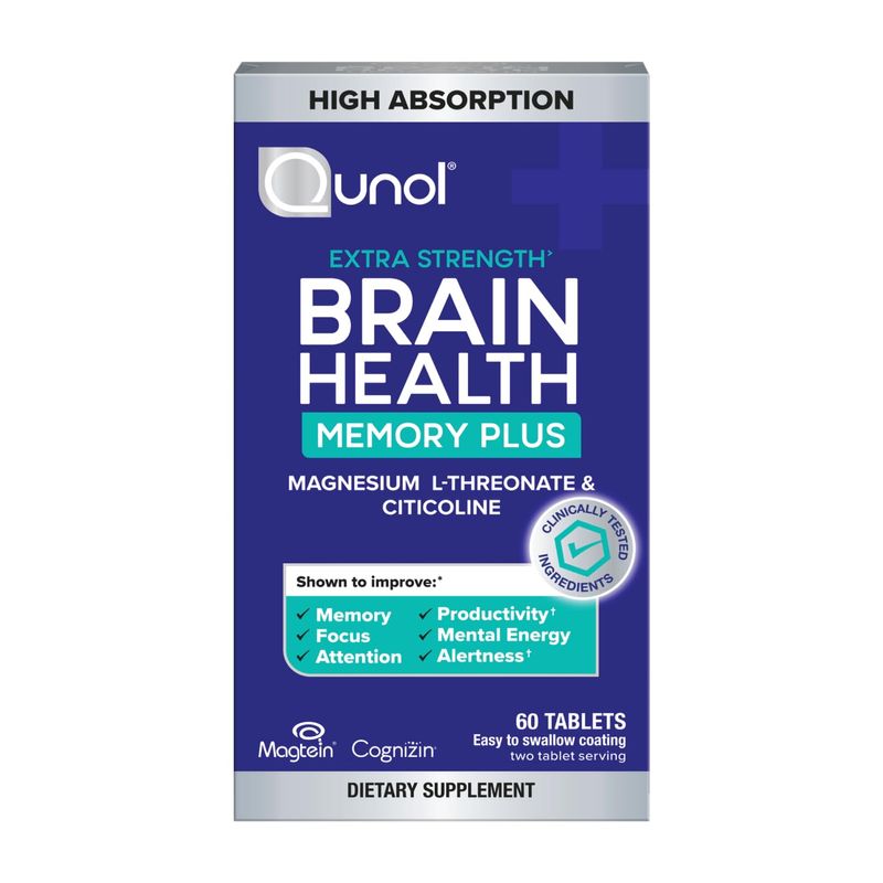 Qunol Brain Health Memory Plus, Magnesium L-Threonate & Citicoline ...