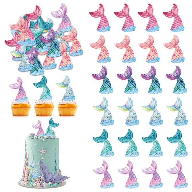 48Pcs Edible Mermaid Tail Cupcake Toppers Wafer Paper Mermaid theme ...
