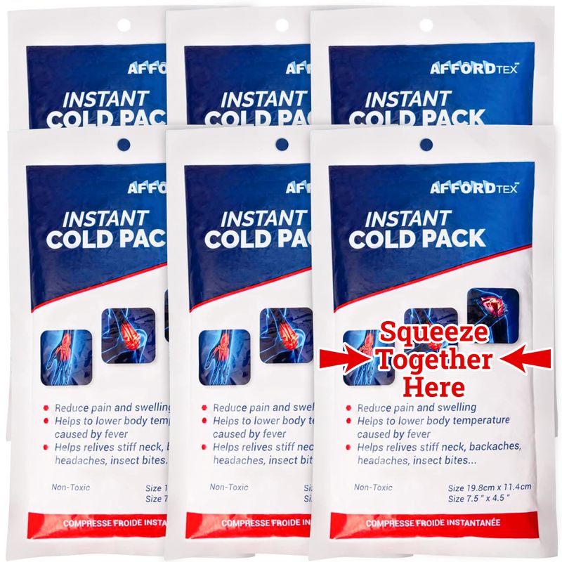 AFFORDTEX Instant Cold Pack –6 Count Disposable 7.5 x 4.5 Inches Ice ...
