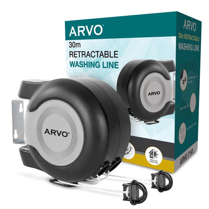 ARVO Wall Mounted Double Retractable Washing Line - 30m Clothes Line ...