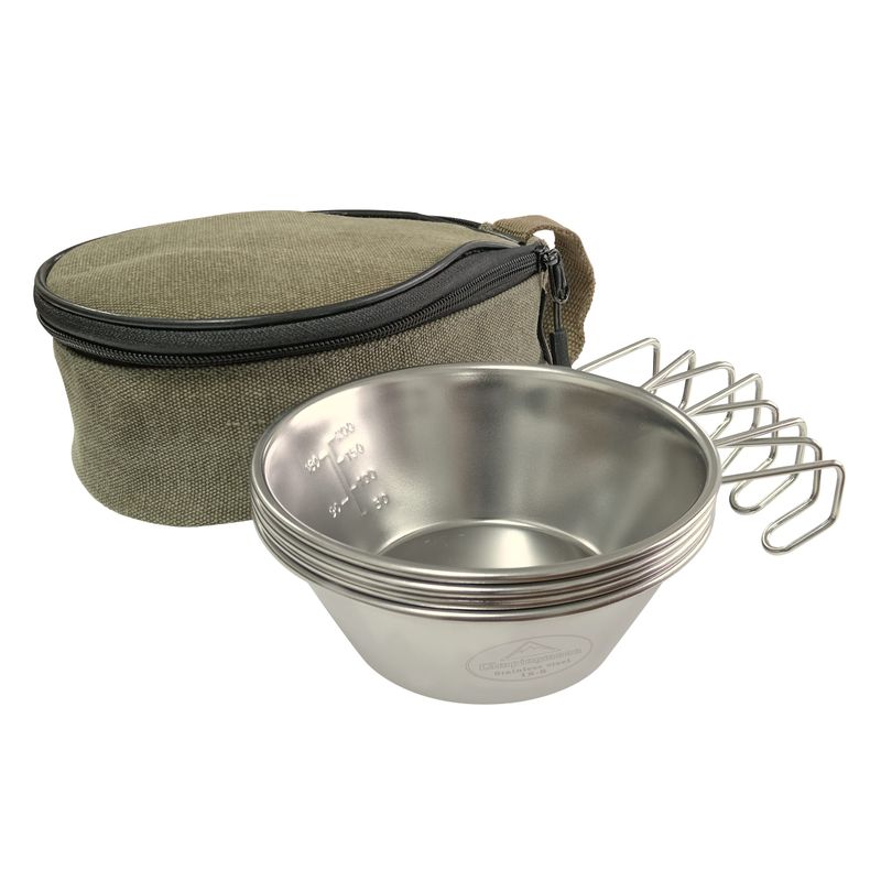 Camping Moon S220-4P+B Camping Cup, Stainless Steel, 10.1 fl oz (310 ml), Set of 4, Storage Case ...